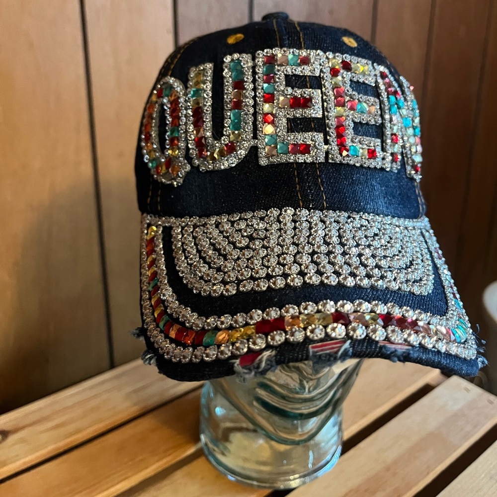 “Queen” Rainbow Bling Denim Cap - Gem